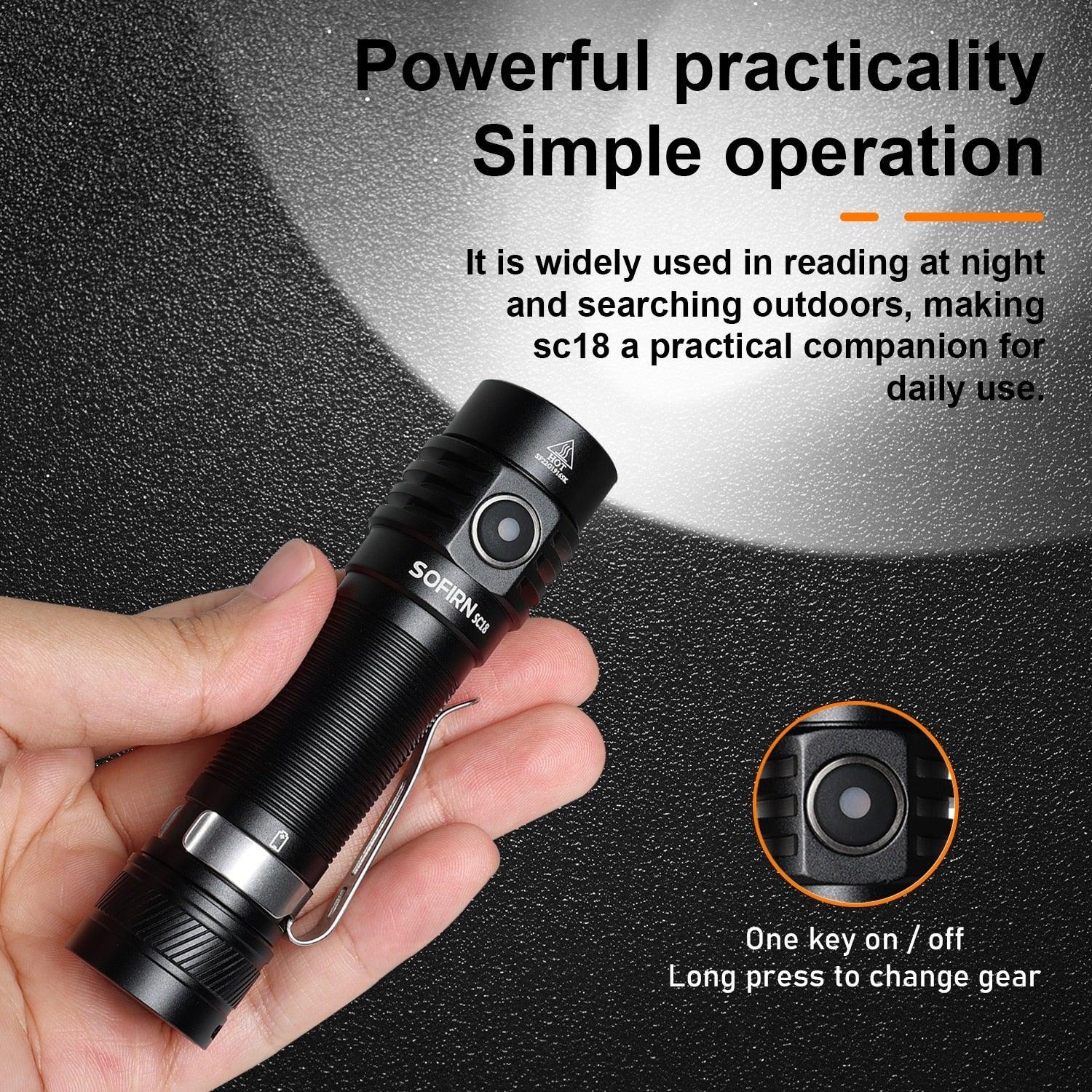 Sofirn SC18 LED Torch Rechargeable 1800lm Flashlight Super Bright ...